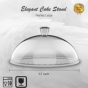 Glass Cake Stand with Dome - Footed Glass Service Plate, Large Size (12 inch), Footed Cake Plate Wıth Dome, Multifunctional Serving Platter, Durable Glass