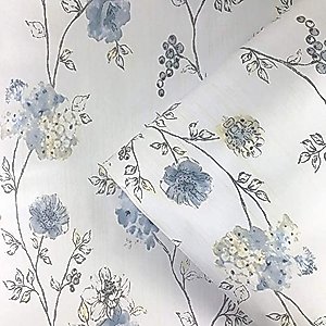 Taamall Simplemuji Ink Blue Flower Self Adhesive Wallpaper Drawer and Shelf Liner for Kitchen Cabinets Cover Furniture Door Decorative Stickers 17.7 Inch by 100 Inch