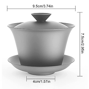 AXUYU Titanium 200ml Tea Cup with Lid and Saucer Set Chinese Traditional Gaiwan Kungfu Tea Bowl Double-Wall Loose Leaf Tea Cup