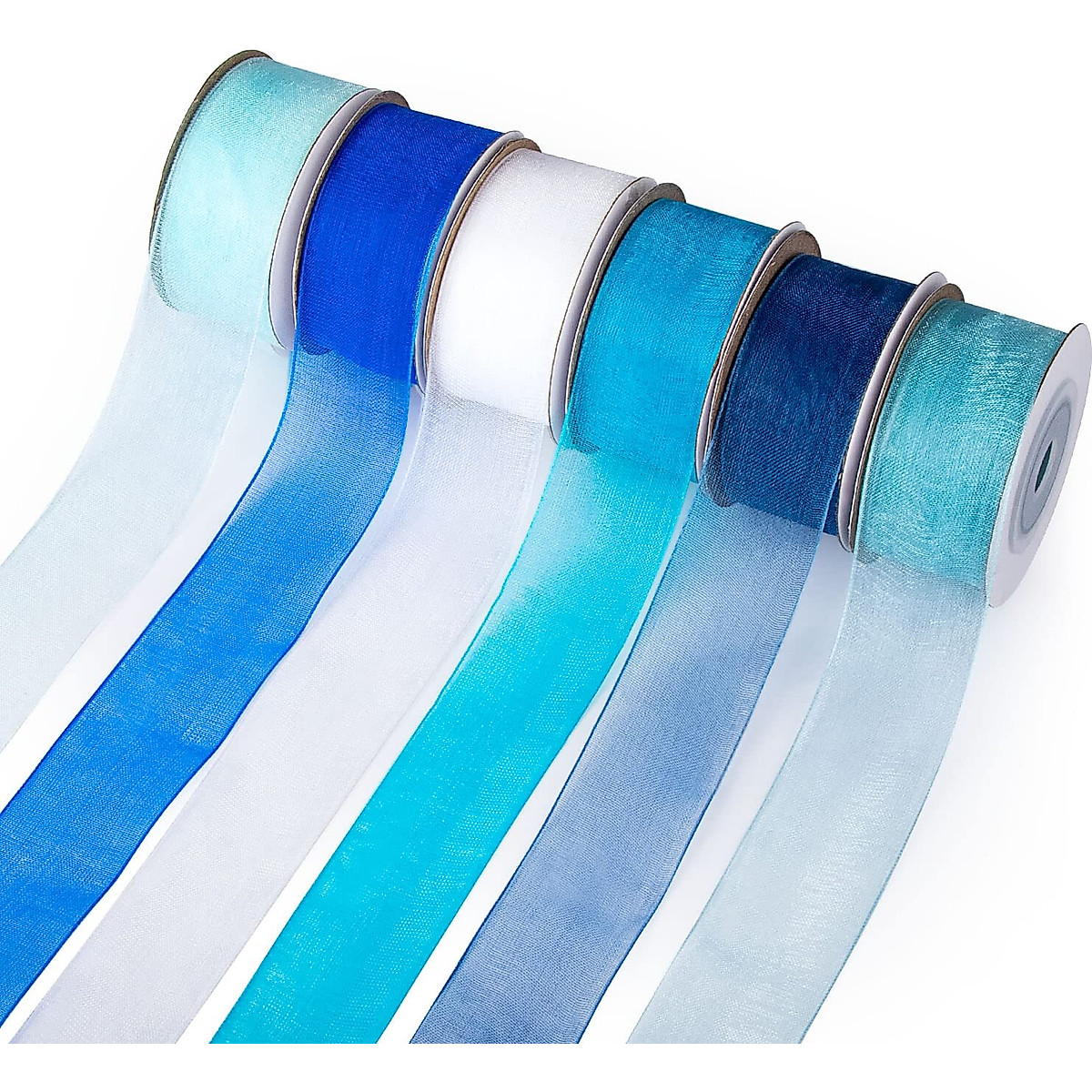 SOFIRE 6 Roll 1 Inch Wide Blue Organza Ribbon Christmas Ribbon Sheer Chiffon Ribbon for Gift Wrapping(Blue)