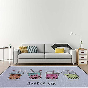 Rashu Area Rug Non Skid Accent Area Carpet Cute Bubble Milk Tea Cartoon Soft Floor Mat Large Rug for Home Decoration Living Room Washable Easy Clean Nursery Kids Play Mat5'25 x 4'