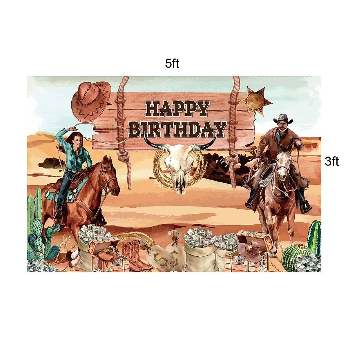 Western Cowboy Birthday Party Decorations Set with Western Cowboy Theme Happy Birthday Banner Balloon Cake Topper Cupcake Topper Background for Western Cowboy Party Supplies