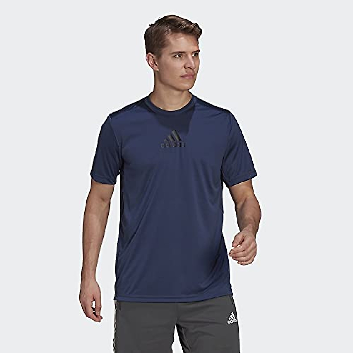 adidas Men's Primeblue Designed 2 Move 3-Stripes Tee, Crew Navy/Black, X-Large