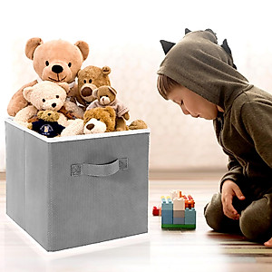 IJRPLM 8 Pack Storage Cubes,11 Inch Cube Storage Bins,Fabric Foldable Cube Baskets,Collapsible Storage Bins with Handles,Fabric Bins Storage Box For Shelf Organizing Clothes Closet Toys,Grey