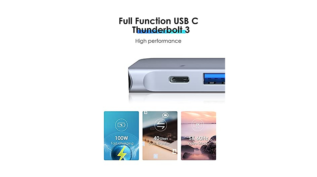 LENTION USB C Hub with 100W Power Delivery & 4K HDMI for MacBook