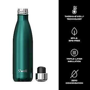 S'well Stainless Steel Water Bottle 17 Fl ounces Green Sapphire Triple-Layered Vacuum-Insulated Containers Keeps Drinks Cold for 36 Hours and Hot for 18 BPA-Free Perfect for On the Go