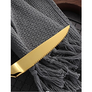 Steak Knife Set, 4-Piece Serrated Steak Cutlery Steak Knife, Gold Stainless Steel Steak Cutlery Knife for Home, Restaurant, Hotel, 22cm