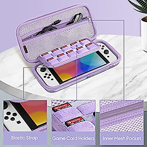 Fintie Carrying Case for Nintendo Switch OLED Model 2021/Switch 2017, [Shockproof] Hard Shell Protective Cover Travel Bag w/10 Game Card Slots for Switch Console Joy-Con & Accessories, Lilac Marble