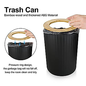 10Pcs Black Bathroom Accessories Set, Plastic Wooden Bathroom Accessory Set with Toothbrush Holder & Cup, Soap Dispenser, Soap Dish, Toilet Brush, Vanity Tray, Qtip Holder, Trash Can, Tissue Box Cover