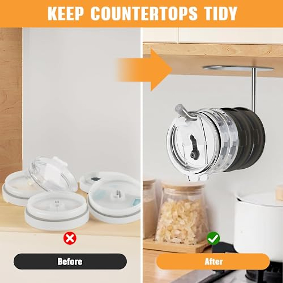 2 Pack Hat Organizer Hat Rack for Baseball Caps Wall Mount, Tumbler Lid Organizer, Kitchen Utility Hooks under Cabinet, Hat Hanger Cup Lid Holder Self Adhesive No Drilling for Door Closet Wall