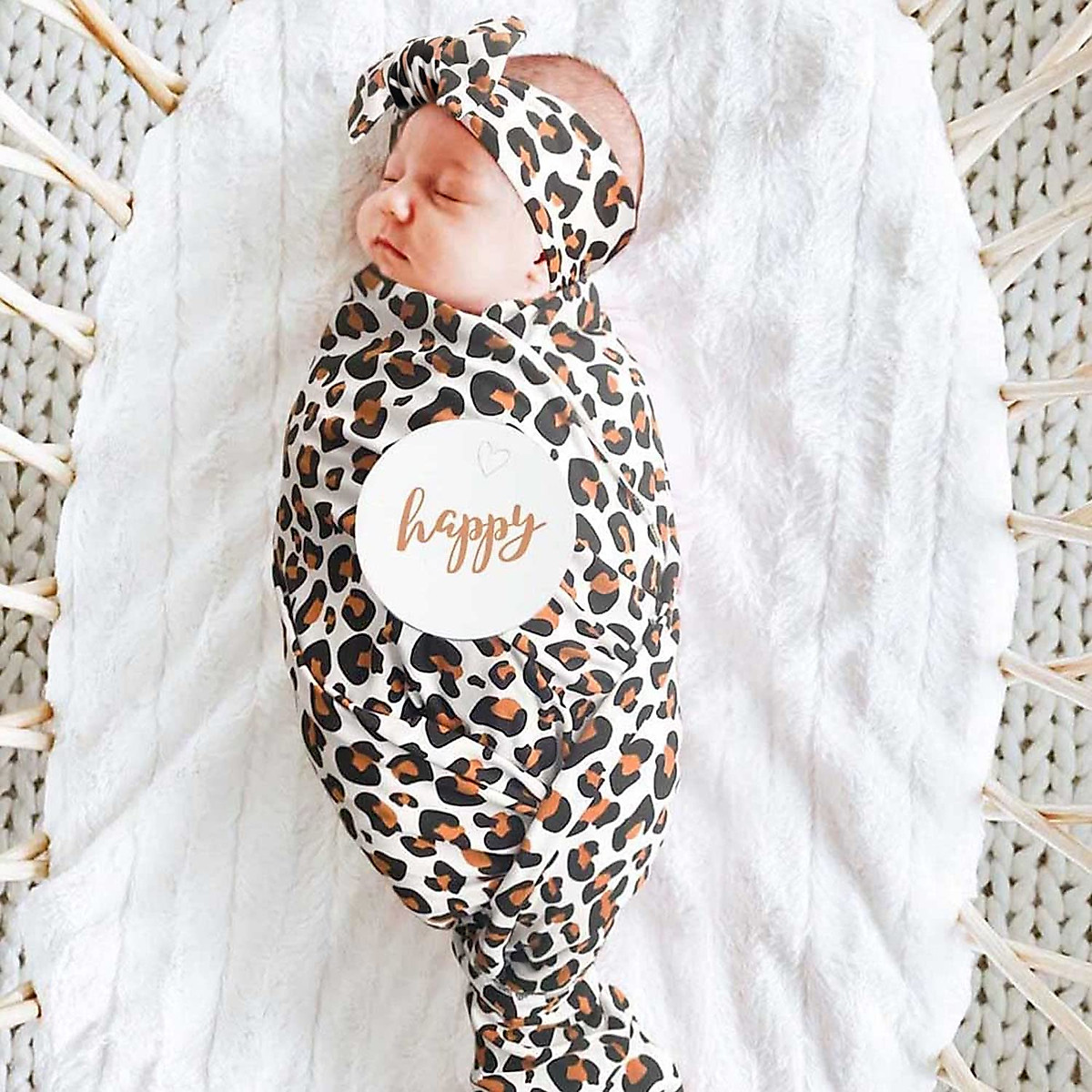 Konssy Baby Girl Newborn Receiving Blanket with Headband Set Baby Swaddle Nursery Swaddle Wrap