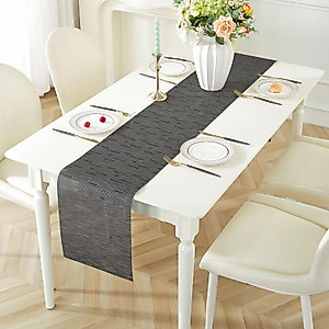 KINBOSD 12 x 72 Inch Woven Vinyl Table Runner, Outdoor Table Runner Non-Slip Heat Resistant Easy to Clean Modern Farmhouse Kitchen Table Runner for Patios Family Dinner Office Kitchen Table