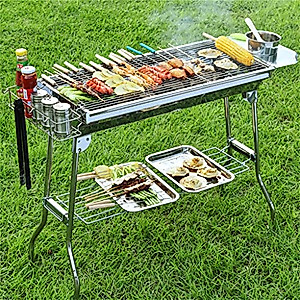 DSFEOIGY Grill Outdoor Stainless Steel Grill BBQ Carbon Grill Portable Folding Grill Charcoal Grill