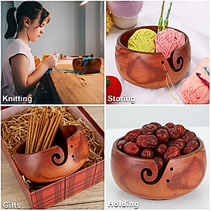 Wood Yarn Bowl with Bamboo Crochets Kit, 5.9 x 3.15 inch (Dia*H) Knitting Bowl, Knitting Yarn Bowl, Yarn Storage Bowl for Knitting, Holding and Storing Yarn Ball or Gifts for Mother's Day by Acrux7