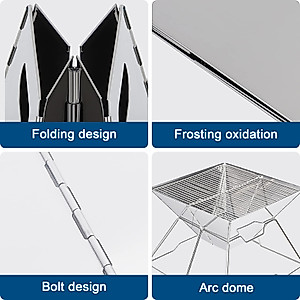 Portable Charcoal Grill,Quadrangle barbecue rack, Folding Stainless Steel Camping Fire Pit，Backpacking Grill for Outdoor Cooking Hiking Camping Picnics