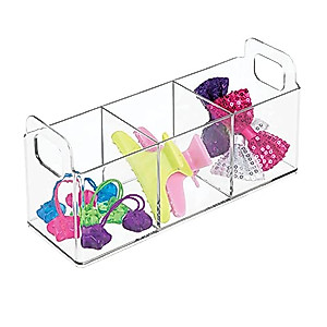 mDesign Plastic 3-Compartment Bathroom Organizer Storage Bin - Divided Makeup Caddy and Hair/Beauty Product Holder Tray - Perfect for Vanity, Counter, and Cabinet - Lumiere Collection, 2 Pack, Clear