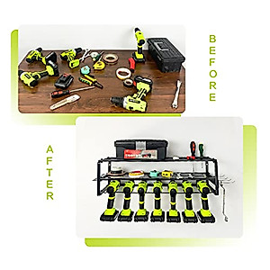 DYRSDPZD Power Tool Organizer-7 Drill Holde Wall Mount,Power Tool Storage Rack for Cordless Drill Charging Station Screwdriver,Drill Rack Garage Organization,with Free Magnetic Wristband