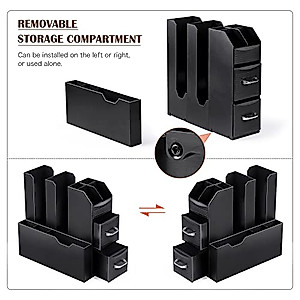 SZQINJI Coffee Condiment Organizer10-Compartment Breakroom Coffee Station Organizer Countertop Cup Storage with 2 Drawers Black