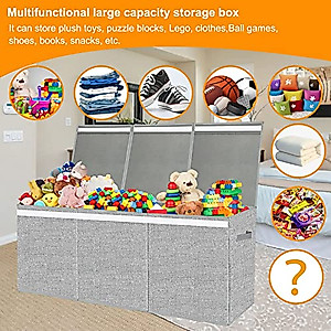Pantryily Extra Large Toy Box for Girls Boys - Collapsible Kids Toy Chest Boxes Organizers and Storage for Nursery,Playroom,Office 35.8"x12.6"x16"(Grey)
