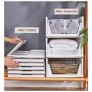 VANCORE Stackable Shelf Baskets Organizer Folding Wardrobe Closet Organizers, Pull Out Drawer Organizer Containers Storage Bin for Home Office Bedroom Laundry Room, Large x 4