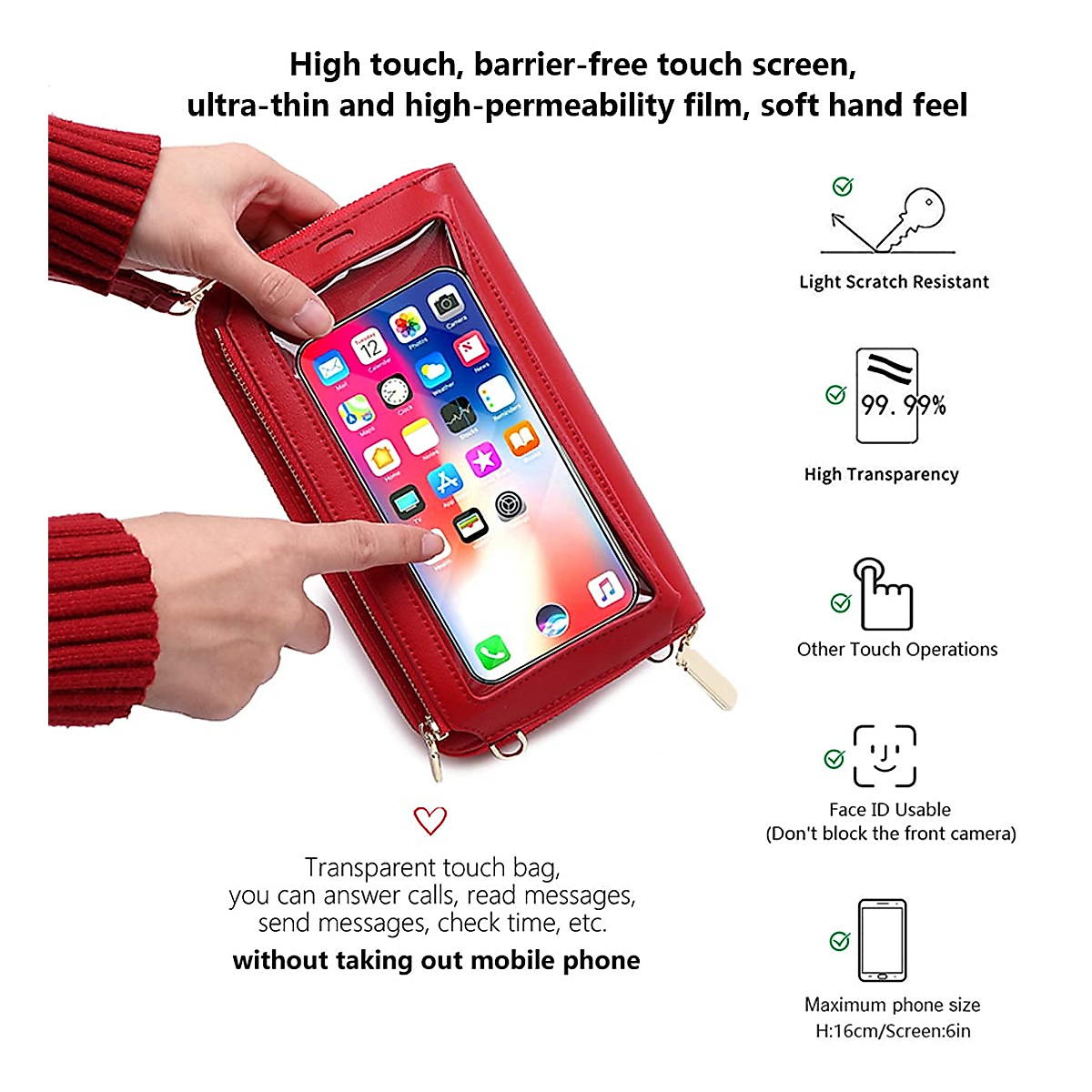 Touch Screen phone bag Purse crossbody bags wallets for women RFID Blocking Clutch bag Wrist bag handbag with Shoulder Strap Wristband