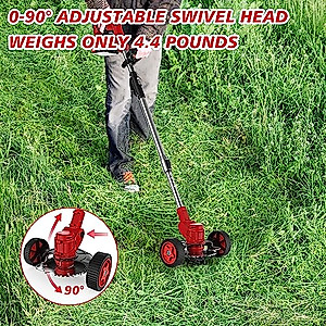 Electric Weed Eater Cordless Weed Wacker Battery Powered, Lightweight Foldable Brush Cutter Grass Trimmer Lawn Edger with 2 2Ah Battery Operated, Wheeled No String Weed Whacker for Garden Yard