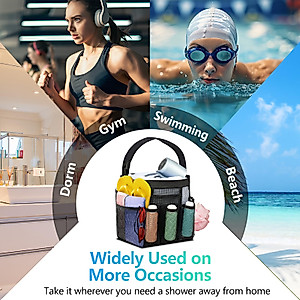 Black Mesh Shower Caddy Portable for College Dorm with 3 Bonus Travel Bottles - Large Capacity Mesh Beach Tote Bag with Adjustable Reinforced Strap - Quick Dry and Sandproof Shower Bag for Beach, Pool