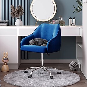 CAELUM Cute Desk Chair for Teen Girl Kids, Home Office Computer Desk Chairs with Wheels and Arms, Comfy Velvet Fabric Swivel Rolling Task Chair Vanity Chair for Makeup Room, Bedroom, Living Room
