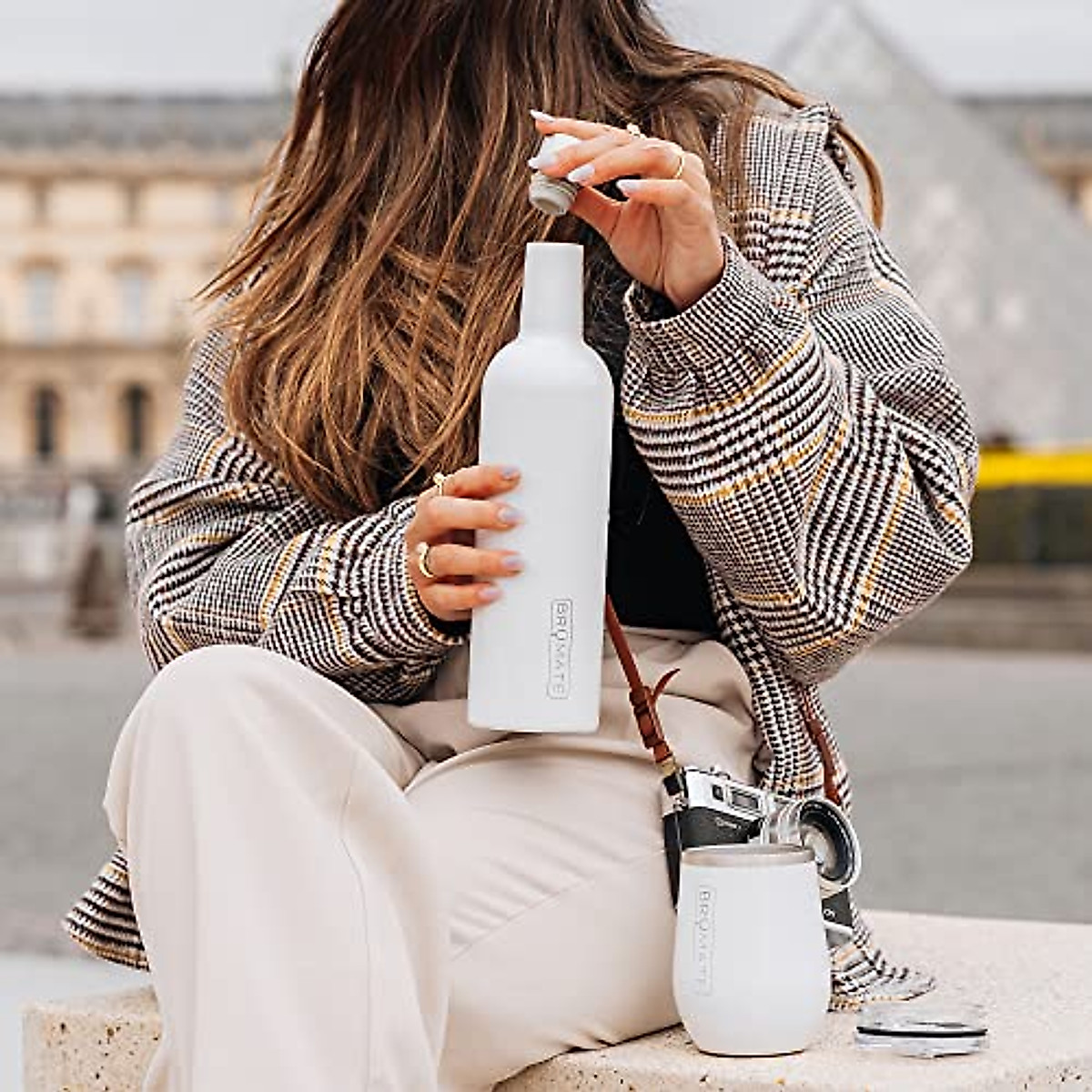 BrüMate Winesulator 25 Oz Triple-Walled Insulated Wine Canteen Made Of Stainless Steel, 24-hour Temperature Retention, Shatterproof, Comes With Matching Silicone Funnel (Glitter Violet)