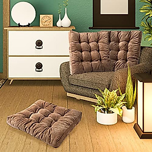 Qunclay 4 Pcs Sitting Floor Pillow 22 x 22 Inches Thicken Tufted Cushion Corduroy Floor Cushions for Adult Square Floor Seat Cushion Large Chair Pad Pillow for Yoga Living Room Balcony (Dark Brown)