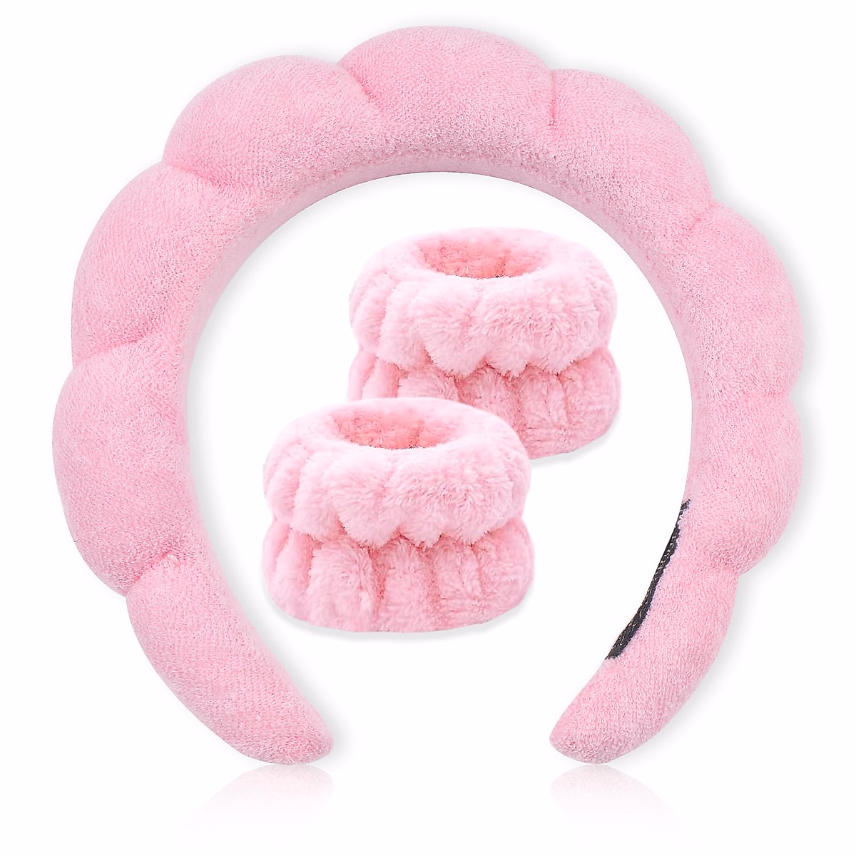 BLAAROOM Spa Headband Wrist Bands for Washing Face Puffy Skincare Headband Terry for Makeup Headband Hair Accessories for Women - Pink Set