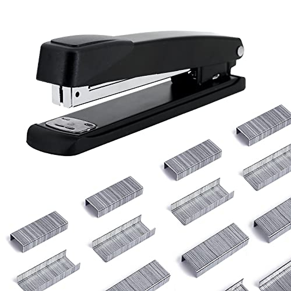 Neudeco Desk Organizers Mesh Desktop Office Supplies Multi-functional Caddy Pen Holder Stationery with 8 Compartments and 1 Drawer + Stapler with 1000 Staples Combo for Office Home School Black