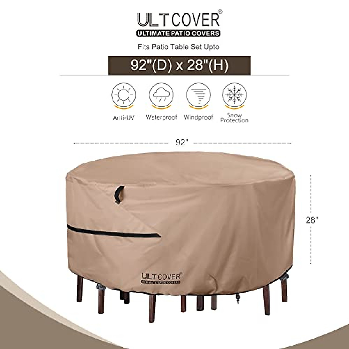 ULTCOVER Round Patio furniture Cover - Outdoor Waterproof Table with Chair Set Cover 92 inch