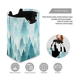 visesunny Collapsible Laundry Basket Blue Forest Large Laundry Hamper Oxford Fabric Dirty Clothes Toy Organizer with Handle for Bathroom Kids Room Dorm