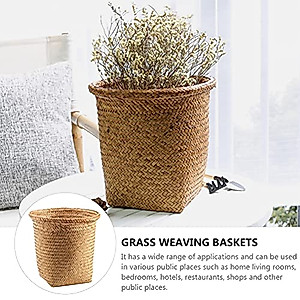 Toyvian 1Pc Straw Woven Storage Basket, Round Rattan Waste Basket Decorative Round Trash can for Bedroom Desktop Coffee (28cm)