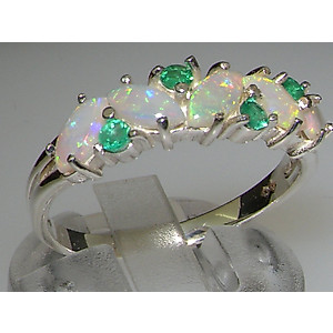 LetsBuyGold 925 Sterling Silver Natural Opal and Emerald Womens Eternity Ring - Size 11.75