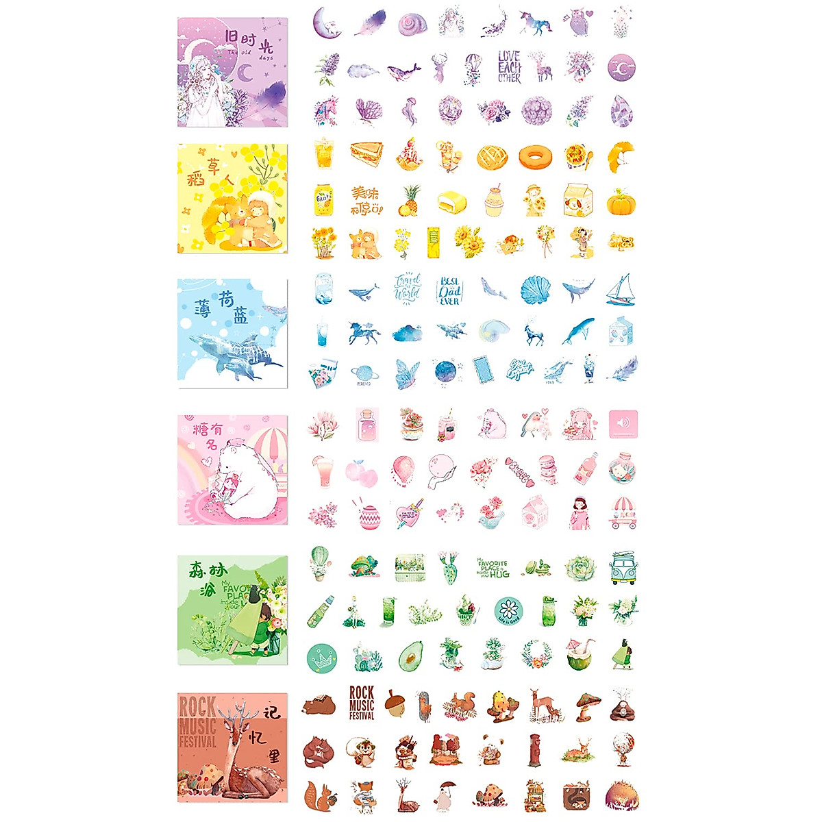 GOMTYEA Cute Stickers Set (6 Set, 300 Pieces) for Journaling, Scrapbooking Diary Planner Album Diary, Notebook, Card Making Laptop Journaling DIY Arts and Crafts