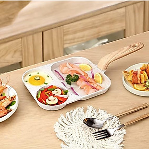 3-in-Divided Frying Pan for Cooking – sarten 3 en 1 antiadherente, Square Egg Pan, One Egg Frying Pan, Section Skillet, 3 in 1 pan for cooking