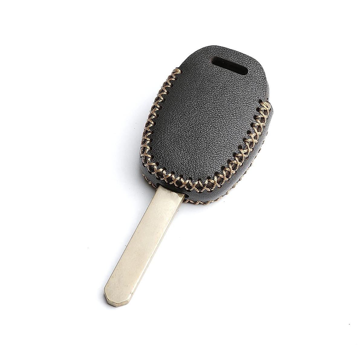 WFMJ Leather for Honda Ridgeline Fit Odyssey Accord CR-V CR-Z Insight 3 Buttons Key Fob Case Cover Chain (Black)