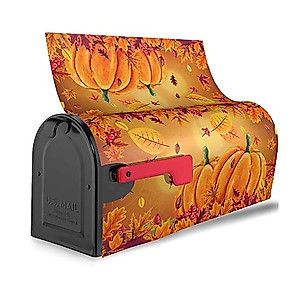 KSLIDS Fall Pumpkin Mailbox Cover Magnetic 18x21 Inches Standard Size Autumn Leaf Thanksgiving Post Letter Box Cover Mail Wraps Garden Decorations for Home Outdoor Yard Decor