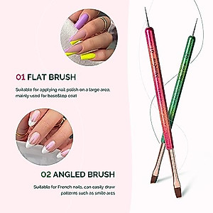 MelodySusie Nail Art Brushes Set,7pcs Professional Pen Nail Gel Brush,Nail Extension and Builder Brush,Liner Brush 2 Sizes Dotting Tools,Gradient Fashion Design for Home DIY Salon Use