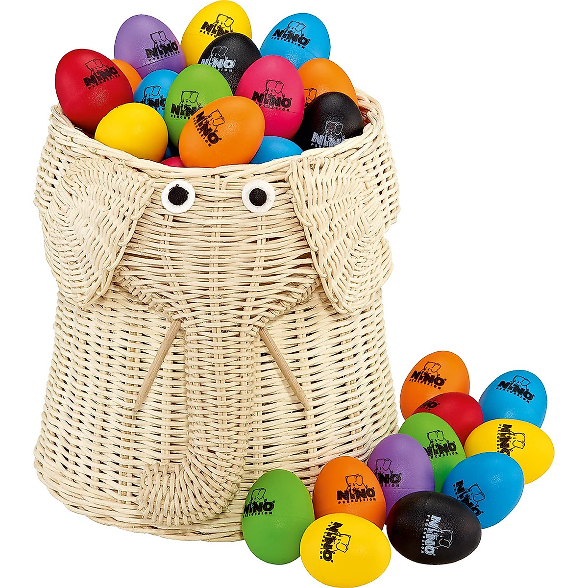 Nino Percussion VE80-NI540-2 80-Piece Plastic Egg Shaker Assortment with Basket