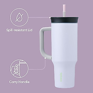 Owala Stainless Steel Triple Layer Insulated Travel Tumbler with Spill Resistant Lid, Straw, and Carry Handle, BPA Free, 40 oz, Purple (Bunny Hop)