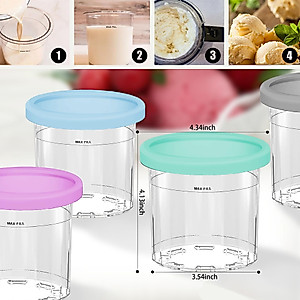 Creami Pints and Lids for Ninja - 4 Pack, 16 oz Cups Compatible with NC299AMZ & NC300s Series Ice Cream Maker Machine, Smoothie Pot Creamy Containers Cups Jars Tubs Canisters Set, Creamer Accessories
