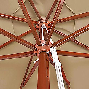 Yanika 9ft Wooden Patio Umbrella - Outdoor Umbrella with Stand - Outside Umbrella for Patio, Garden, Lawn, Deck, Backyard, Pool Yard, Beach Sunshade (Tan)