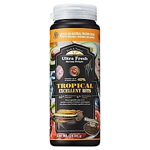 Ultra Fresh Tropical Fish Food, Wild Sword Prawn, Natural Color Enhancement, Slow Sinking Pellet for Discus, Angelfish, Medium Sized Cichlids and Fish, Tropical Excellent Bits 4.6 oz