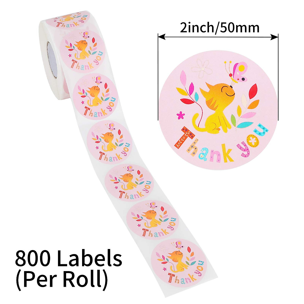 2" Thank You Stickers 800 Pcs,Pink Thank You Seal Stickers,Thank You Sticker Labels Roll,Waterproof Pink Stickers for Thank You Cards,Birthday,Gift Wraps,Small Business