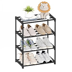 Autonomier 4 Tier Small Shoe Rack, Narrow Stackable Shoe Shelf for Kids Toddler Adult, Lightweight Shoe Rack Stand for Closet Dorm Storage Organizer, Front Door Entrance, Entryway