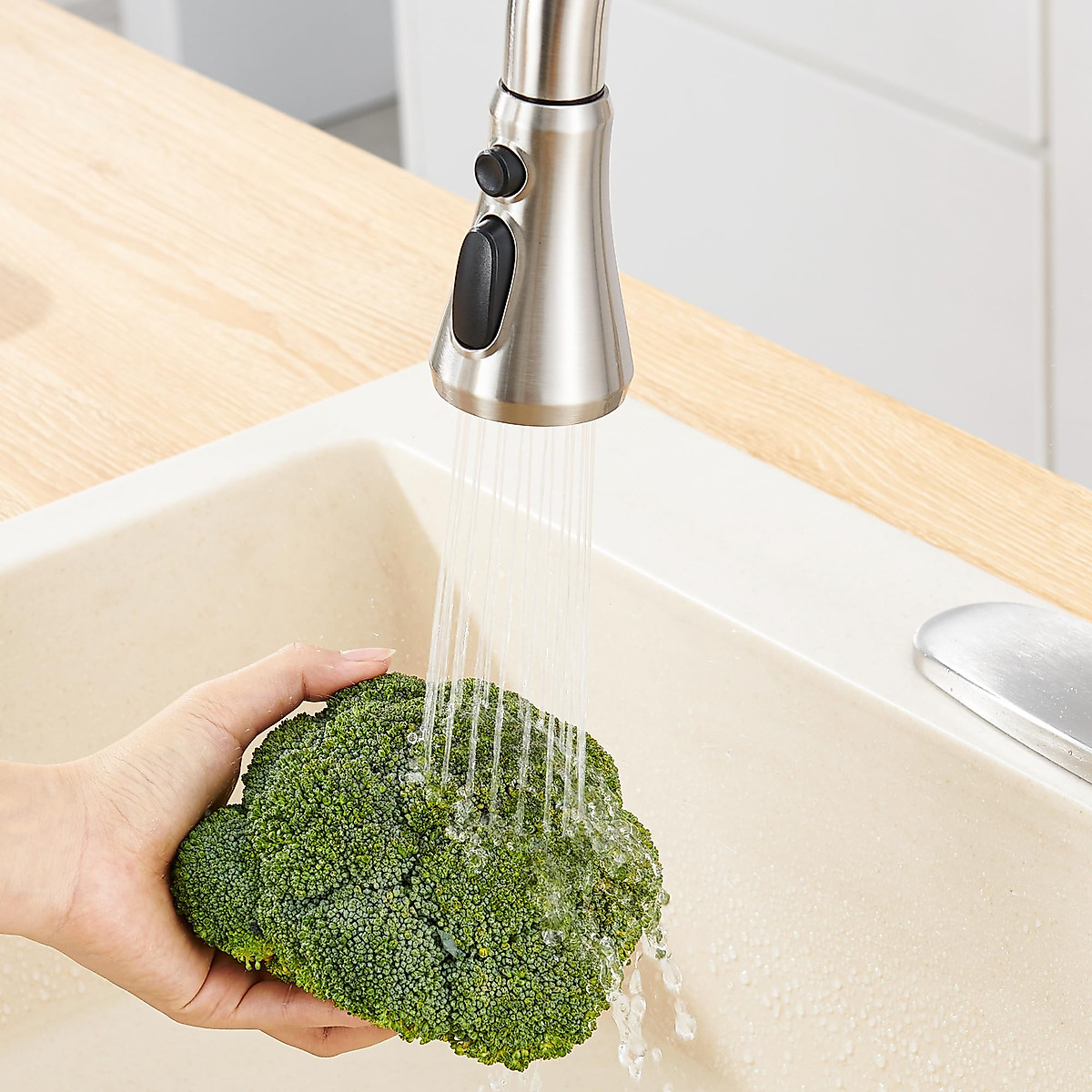 HEISOK Kitchen Faucet Head Replacement, 3-Function Pull Down Faucet Spray Head with 9 Adapters - Replacement Pull-Out Sink Spout Sprayer Nozzle, Brushed Nickel