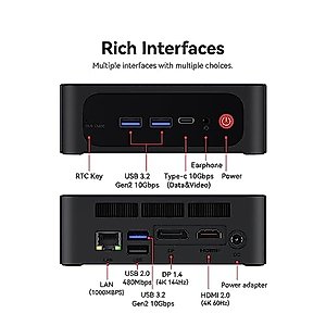 Beelink SER5 MAX Mini PC, AMD Ryzen 7 5800H(up to 4.4GHz) 8C/16T, Mini Computer 16GB DDR4 RAM 1TB NVMe SSD, Mini Desktop Computer 4K 60Hz Triple Screen Display HDMI&DPUSB-C WiFi6 BT5.2 WOL 54W HTPC